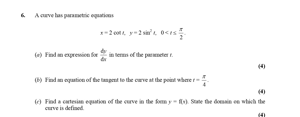 A-Level Edexcel Maths Pure Differential Equations: A curve has parametric equations